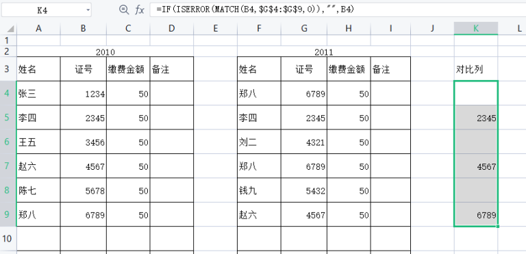 Excel对比两列内容是否相同的函数公式法 天天办公网